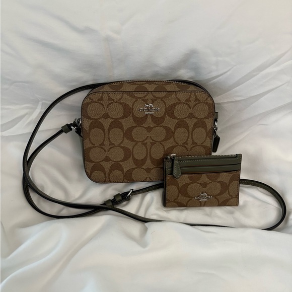 Coach | Bags | Coach Tan And Army Green Crossbody Bag And Card Holder ...